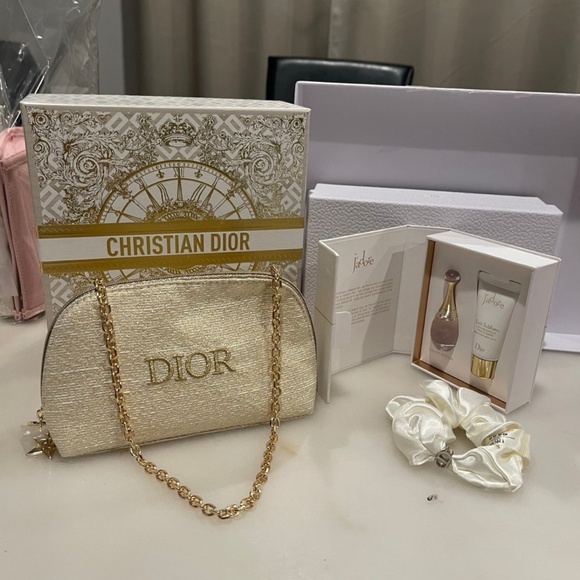 Dior | Bags | Dior Gold Cosmetic Bag And Samples Gift Set | Poshmark
